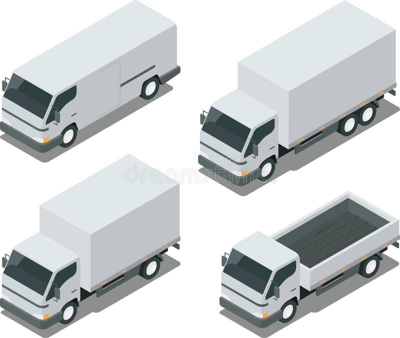 Isometric Trucks, Van, Box Truck, Pickup Truck Stock Illustration ...