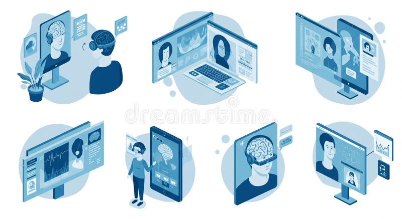 Isometric Illustrations Showcasing AI Technology Involve Digital ...