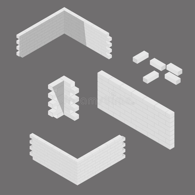 Isometric Illustrations of White Brick Walls on a Gray Background Stock ...
