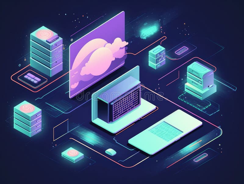 Isometric Image of a Computer and a Cloud Stock Illustration ...