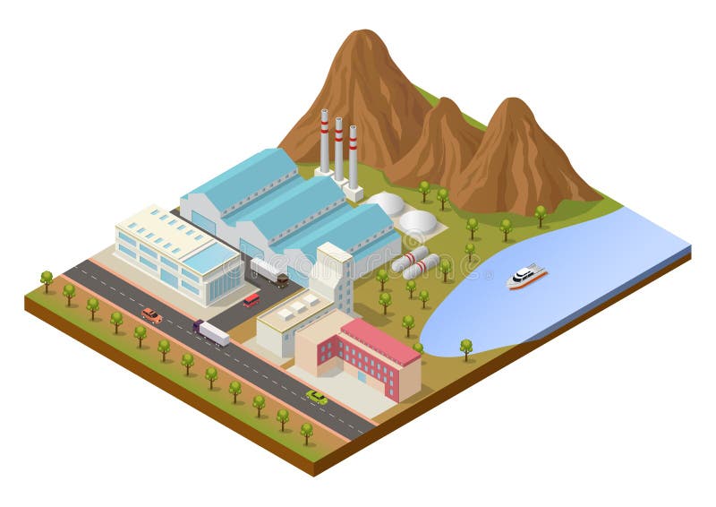 Isometric industrial area stock vector. Illustration of chimney - 228320493
