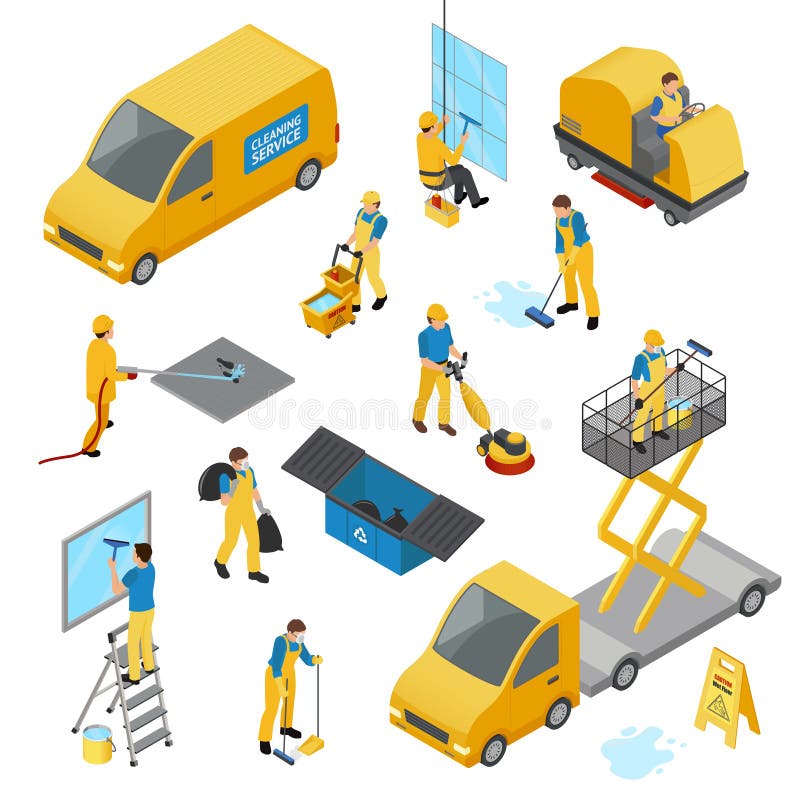 Industrial Cleaning Service Flat Icons Set Stock Vector - Illustration ...