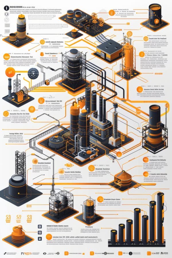 Isometric Industrial Complex Illustration with Buildings, Storage Tanks ...