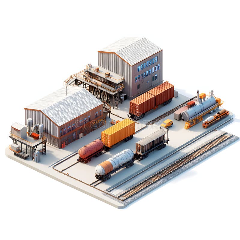 Isometric Industrial Complex with Transportation Systems Stock ...