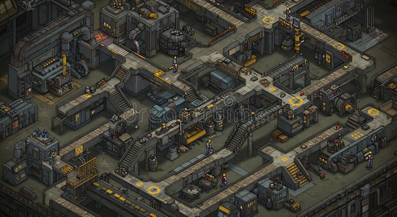 Isometric Industrial Complex Visualization Exhibiting Complex Machinery ...