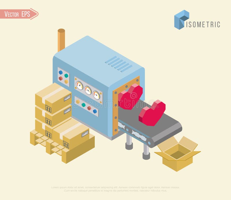 Isometric Industrial Production Line Packaging Hearts. Isometric ...