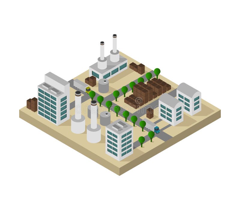 Isometric Industry Icon Illustrated in Vector on White Background Stock ...