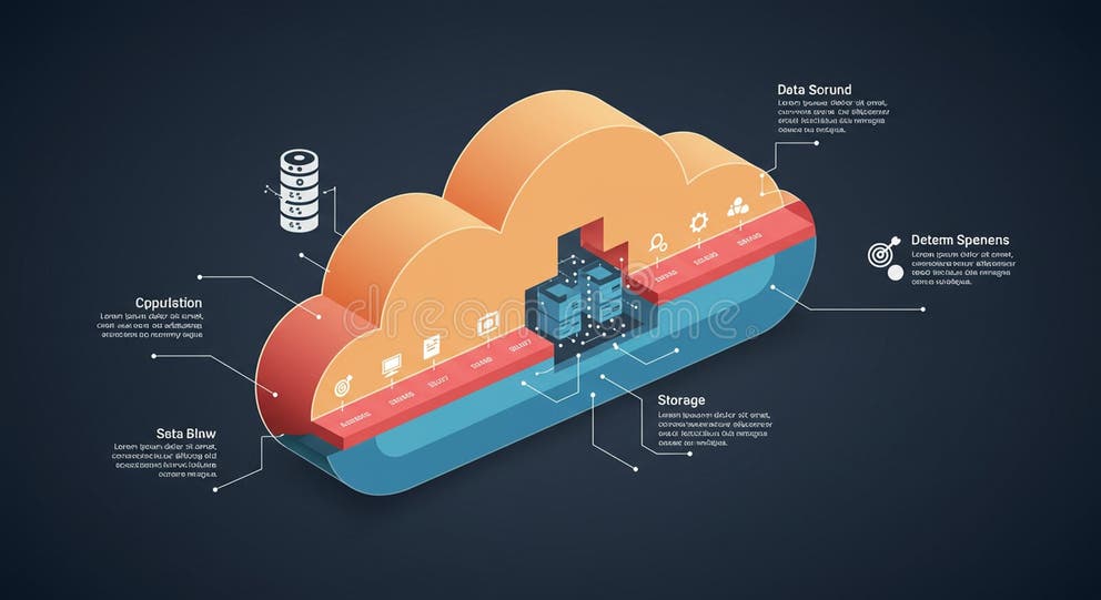 Isometric Infographic Depicting a Cloud Computing Concept. a Stylized Orange and Stock ...