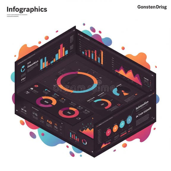 Isometric Infographic Design Featuring Multiple Charts and Graphs in a ...
