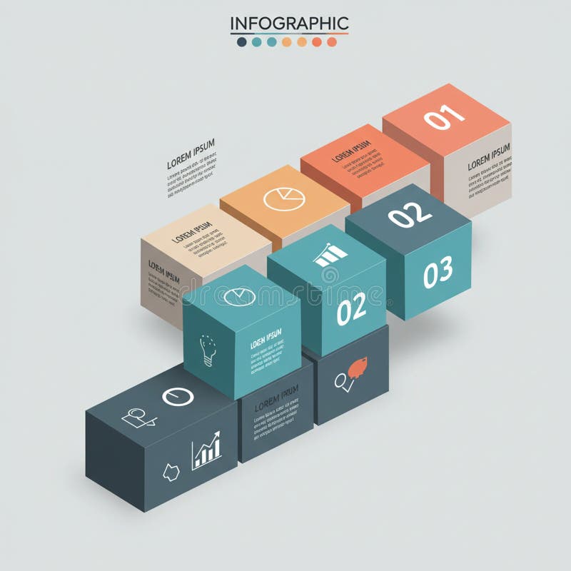 Isometric Infographic Features Stacked Cubes with Numbers 01 To 03 ...