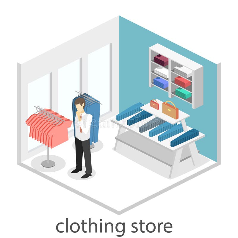 Isometric Infographic Flat 3D Interior of Clothing Store Inside. Stock ...