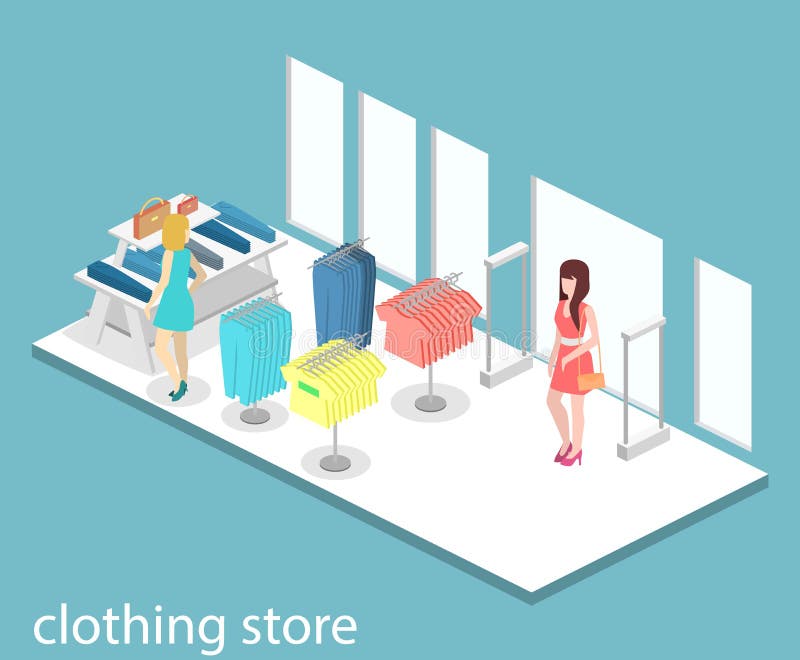 Isometric Infographic Flat 3D Interior of Clothing Store Inside. Stock ...