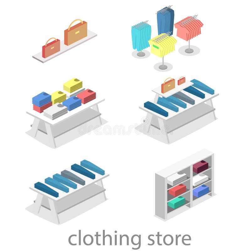 Isometric Infographic Flat 3D Interior of Clothing Store Inside. Stock ...