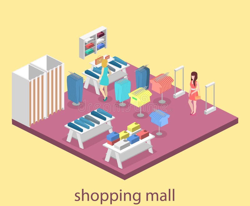 Isometric Infographic Flat 3D Interior of Clothing Store Inside. Stock ...