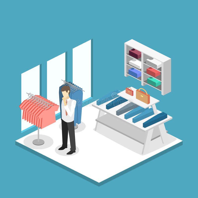 Isometric Infographic Flat 3D Interior of Clothing Store Inside. Stock ...