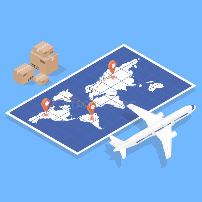 Isometric Infographic Vector Illustration with Plane on the Map. Order ...