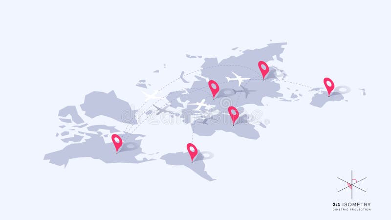 Isometric Infographic Vector Illustration with Planes, Dotted Direction ...