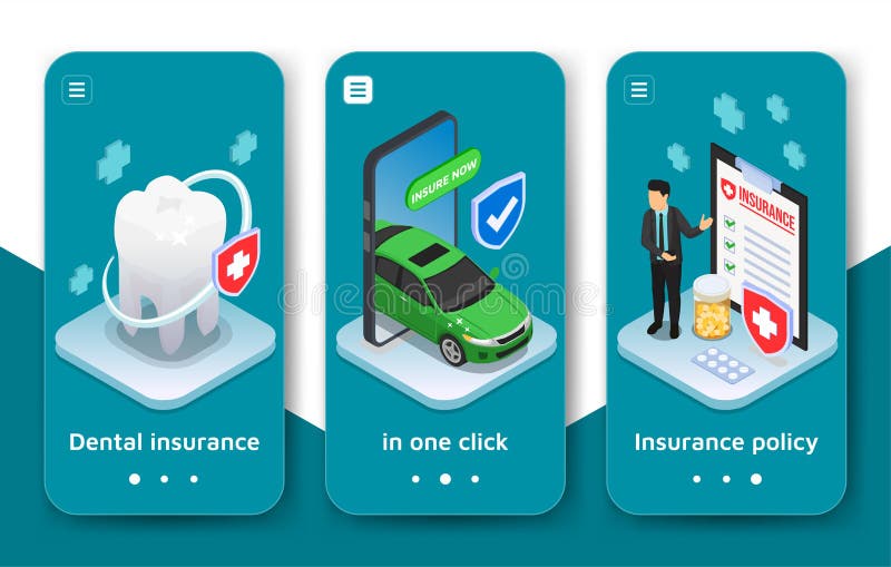 Isometric Insurance App Design Template Collection Stock Illustration ...