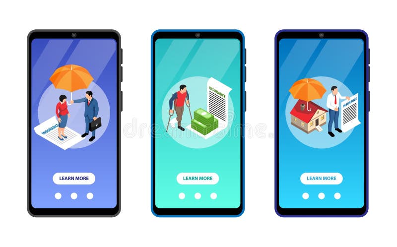 Isometric Insurance App Design Template Set Stock Illustration ...