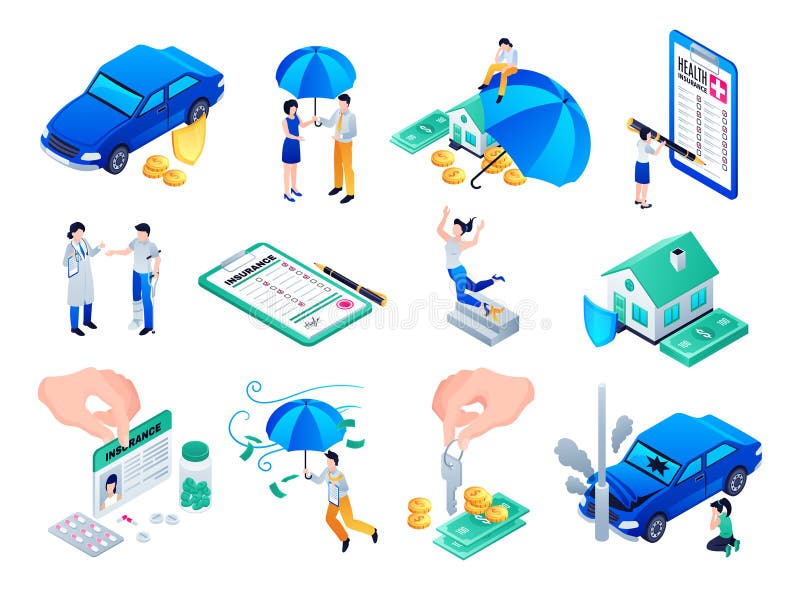 Isometric Insurance Elements Collection Stock Illustration ...