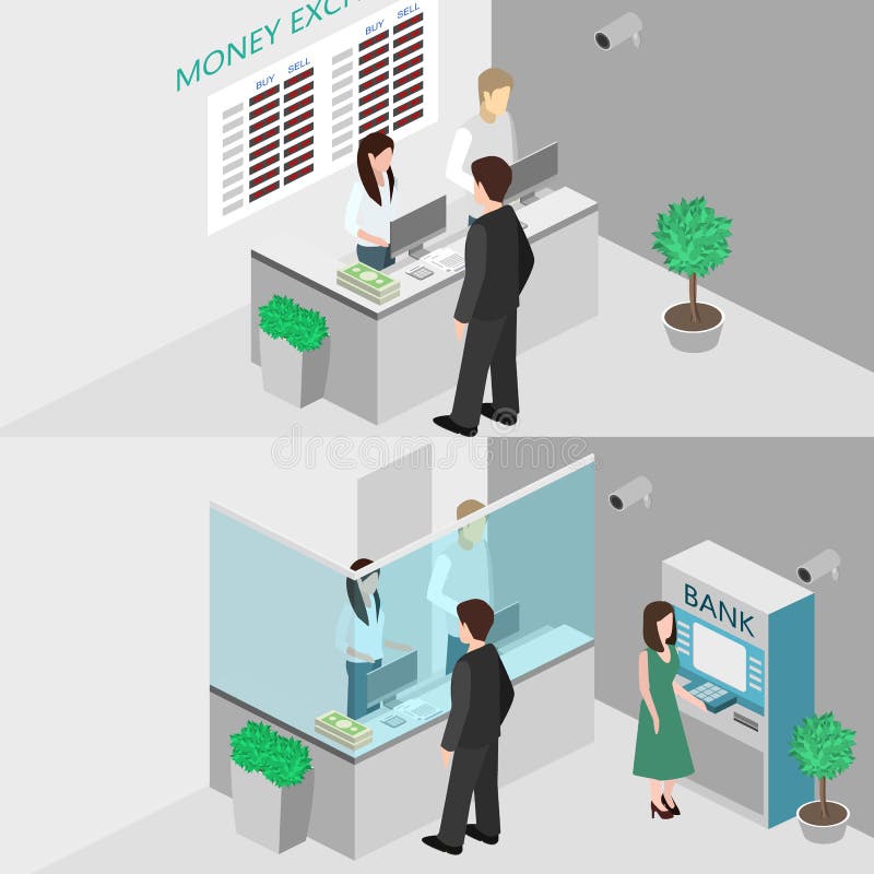 Isometric interior of bank stock illustration. Illustration of ...