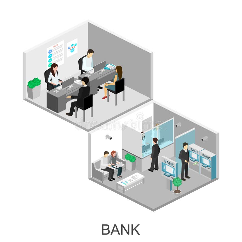 Isometric interior of bank stock illustration. Illustration of abstract ...