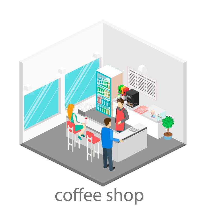 Cafe Isometric View. Vector Stock Vector - Illustration of counter ...