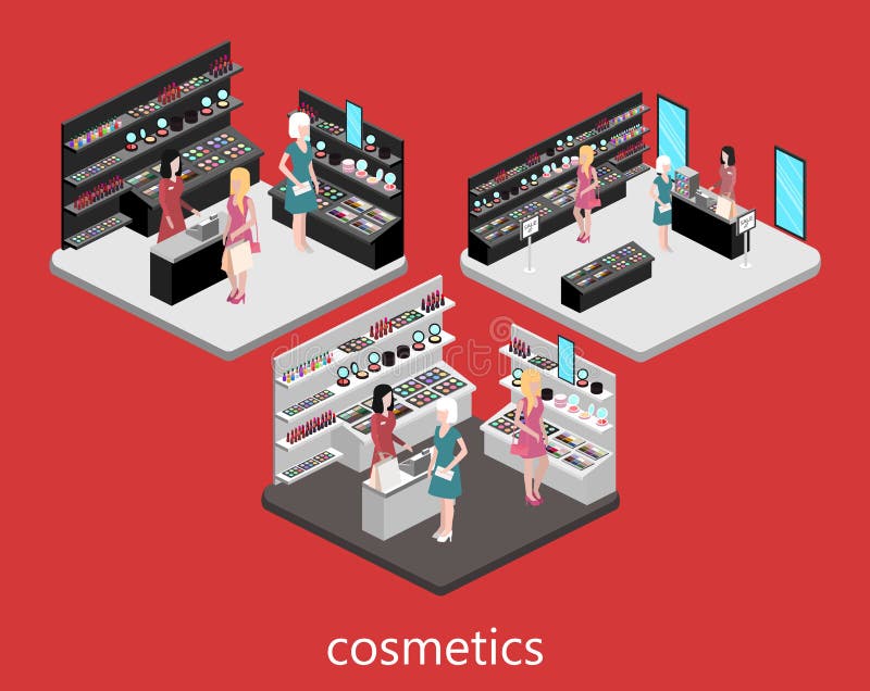Isometric Interior of Cosmetics Shop Stock Illustration - Illustration ...