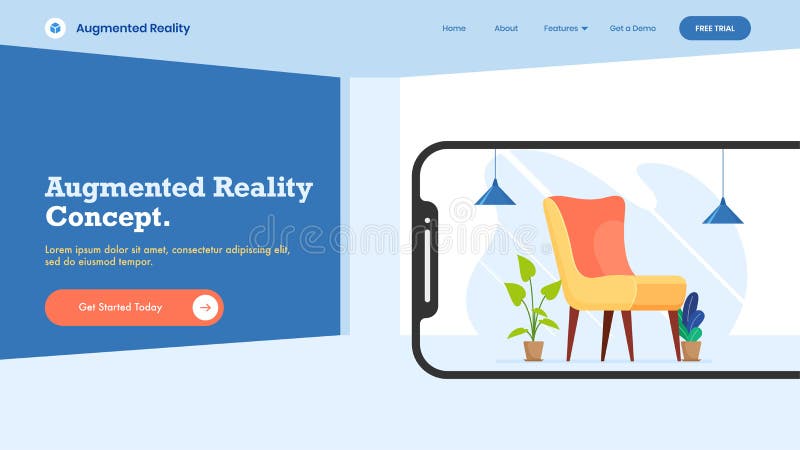 Augmented Reality Concept Website Template for Web Page. a Girl Using ...