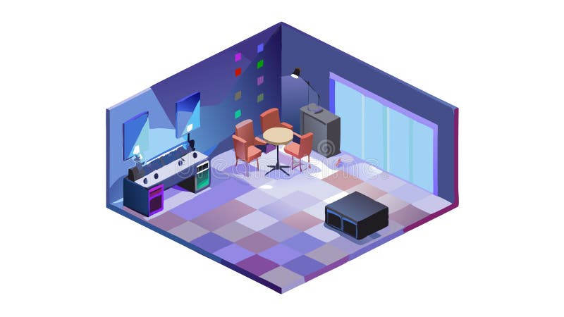 Isometric Interior with Geometric Pattern Wall, Vector Design ...