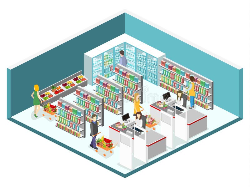 Isometric Interior of Grocery Store. Stock Illustration - Illustration ...