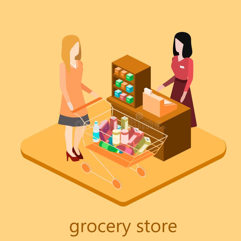 Isometric Interior of Grocery Store. Shopping Mall Flat 3d Isometric ...