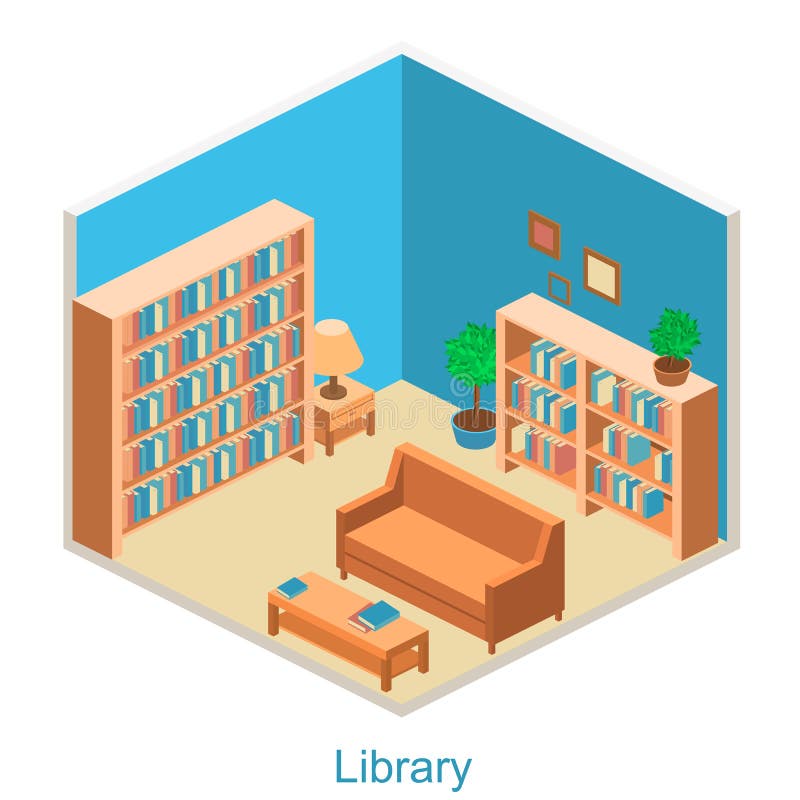 Isometric Interior Home Library Stock Illustration - Illustration of ...
