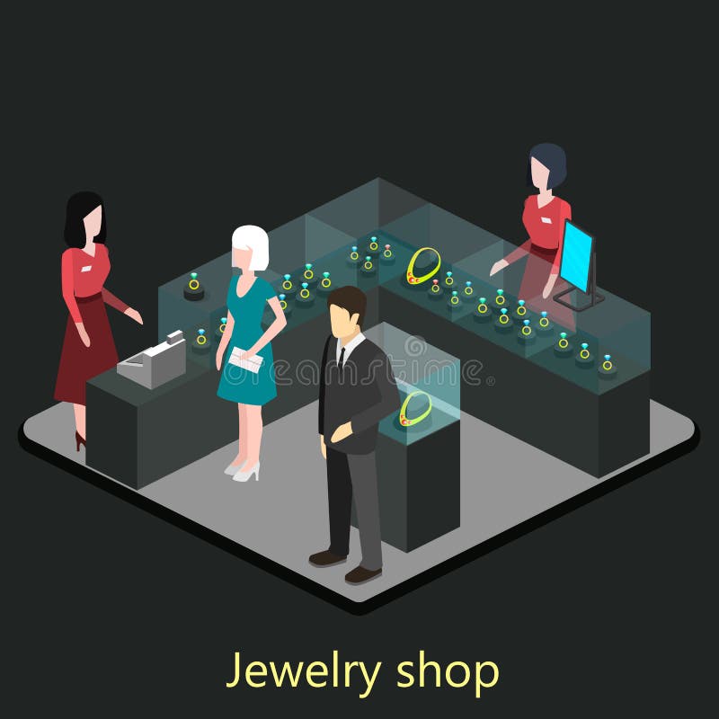 Isometric Interior of Jewelry Shop Stock Illustration - Illustration of ...