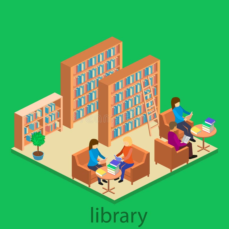 Isometric Interior of Library Stock Illustration - Illustration of ...