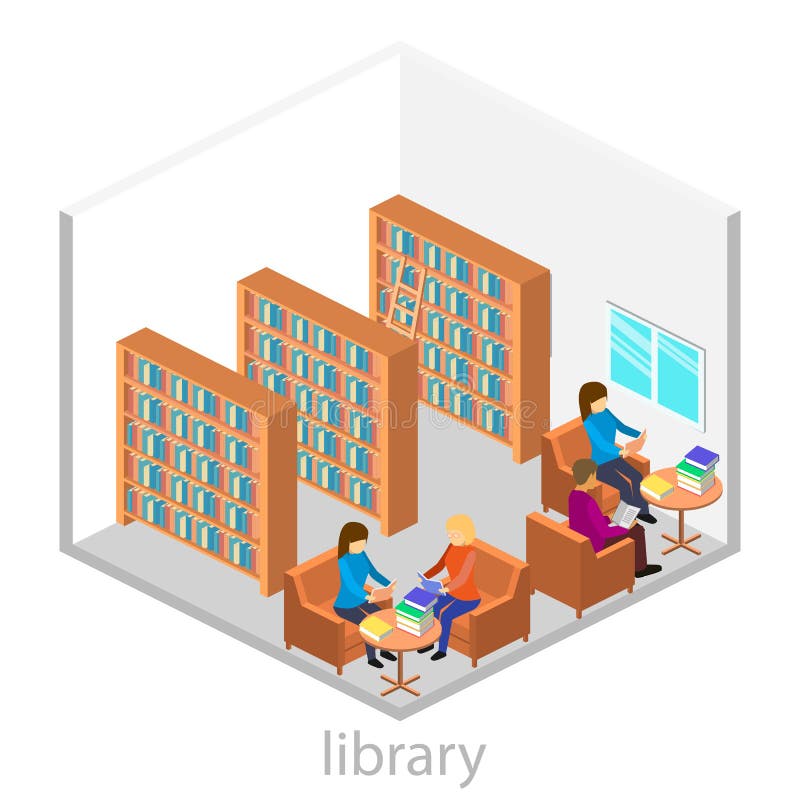 Isometric Interior of Library Stock Illustration - Illustration of ...