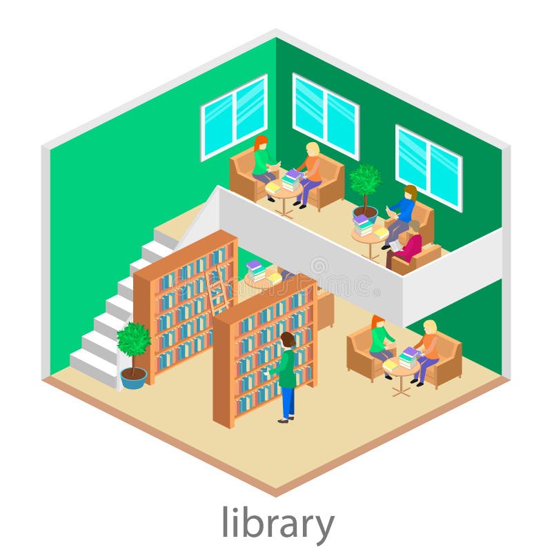 Isometric Interior of Library Stock Illustration - Illustration of icon ...