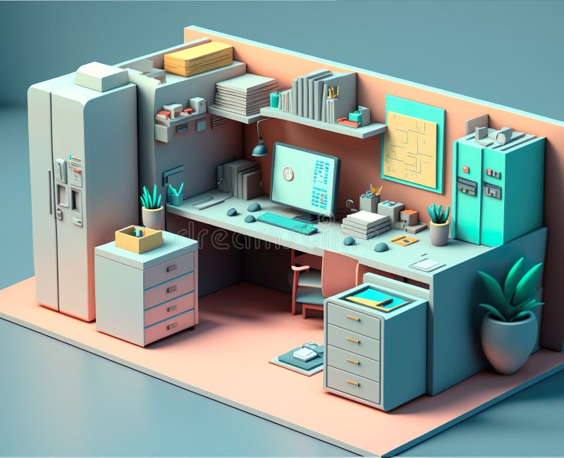Isometric Interior Office Workplace Stock Illustration - Illustration ...