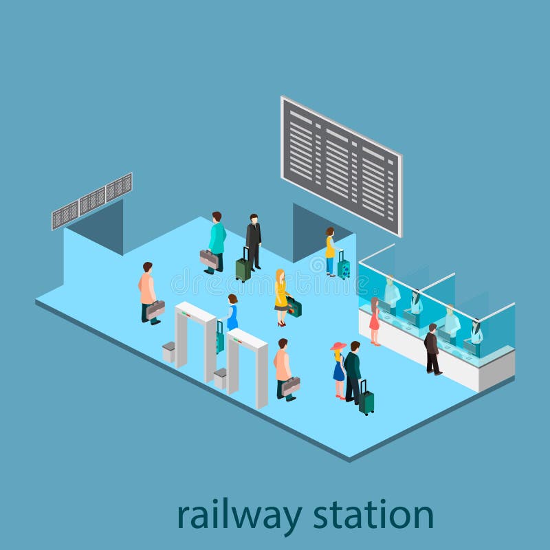 Isometric Interior of Railway Station Stock Illustration - Illustration ...
