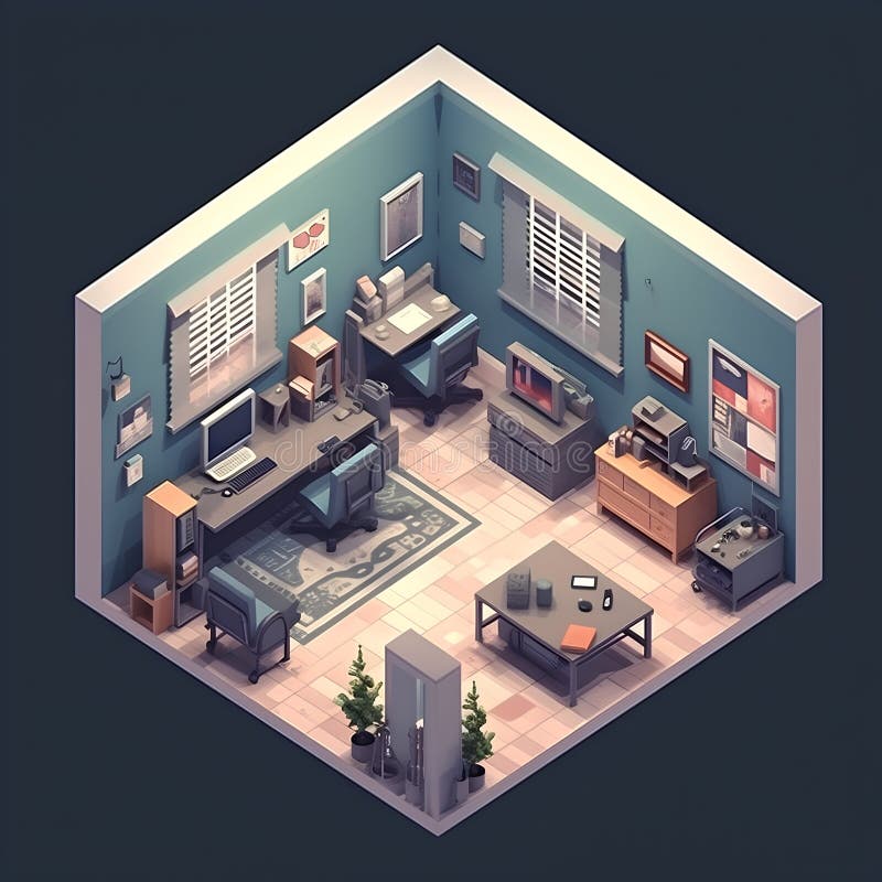 Isometric Interior of a Room with Furniture Isometric 3d Render Stock ...