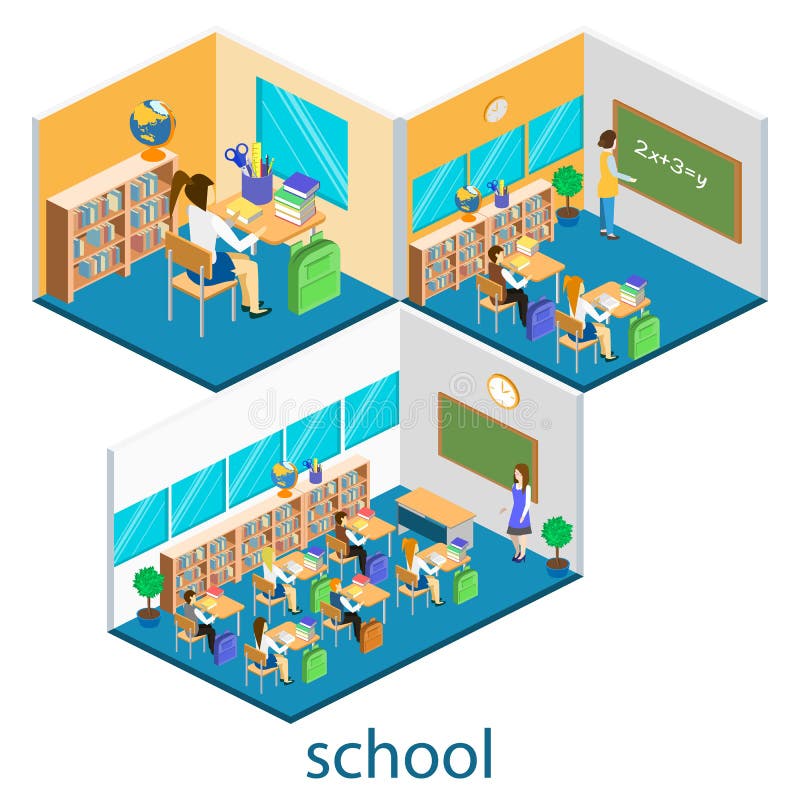 Isometric Interior of School. Children Learn at School Stock ...