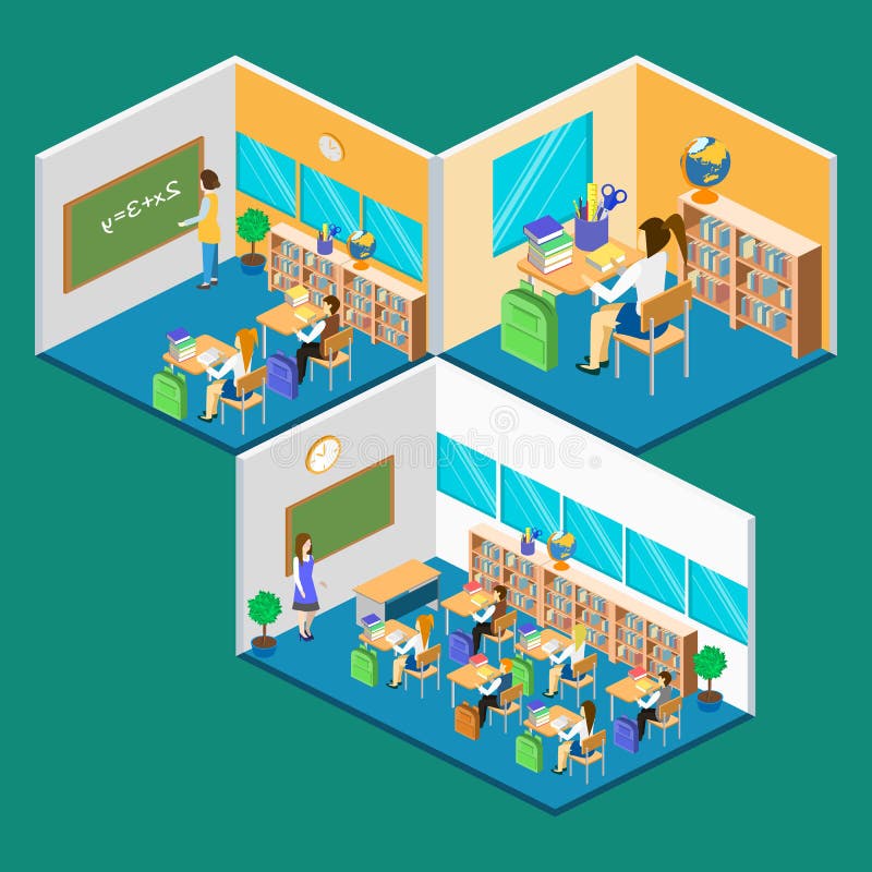 Isometric Interior of School. Children Learn at School Stock ...