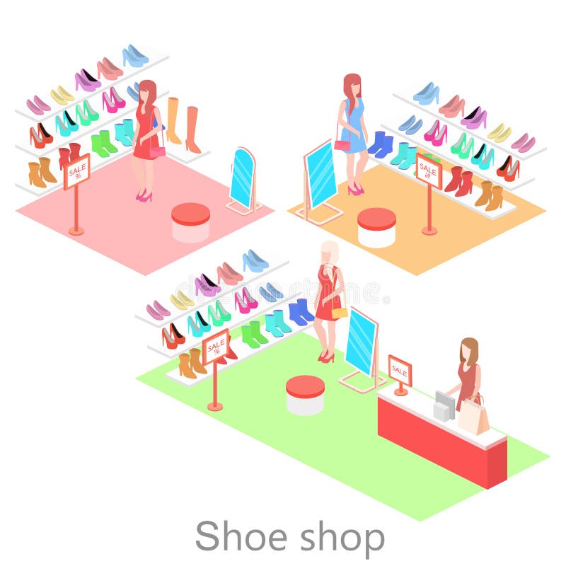 Isometric Interior Shoe Shop Stock Illustration - Illustration of icon ...