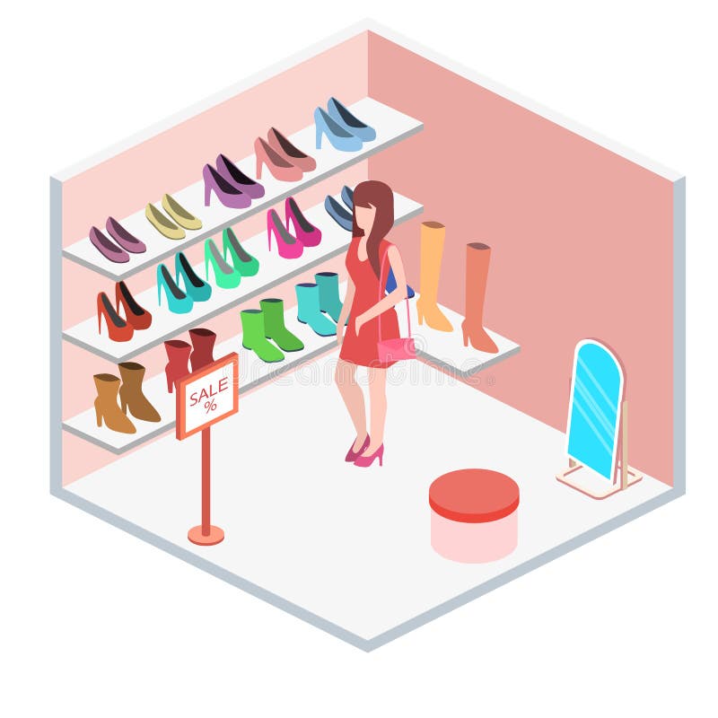 Isometric Interior Shoe Shop Stock Vector - Illustration of seller ...