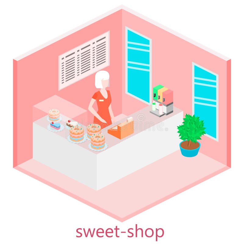 Isometric Interior of Sweet-shop. Stock Illustration - Illustration of ...