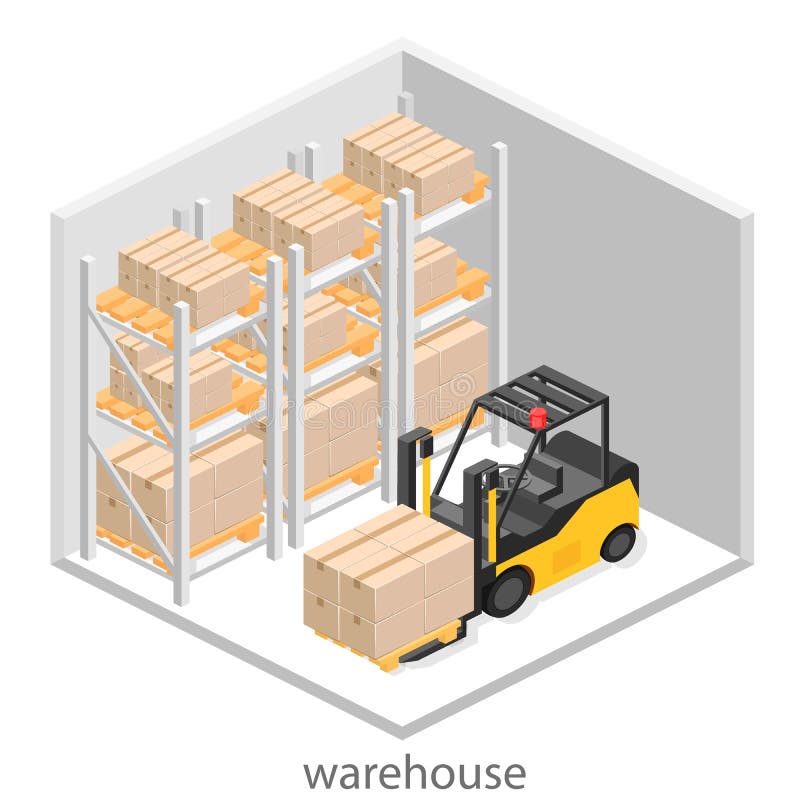 Isometric Interior of Warehouse. the Boxes are on the Shelves Stock ...