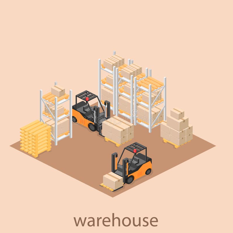 Isometric Warehouse Interior Forklift Stock Illustrations – 332 ...