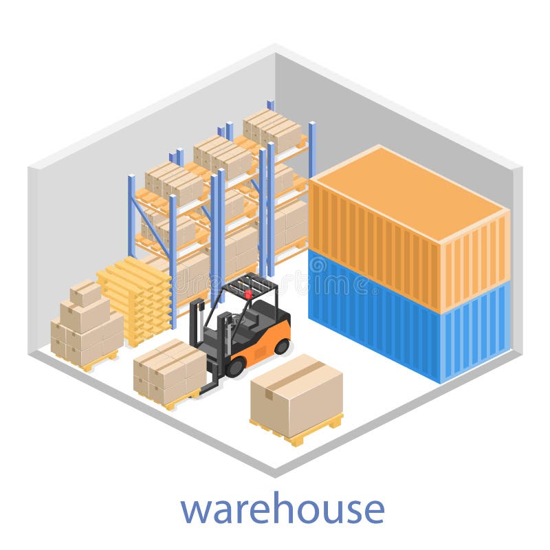 Isometric Warehouse Interior Forklift Stock Illustrations – 332 ...