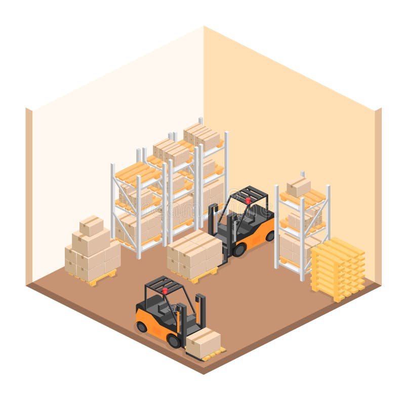 Isometric Interior of Warehouse. the Boxes are on the Shelves Stock ...