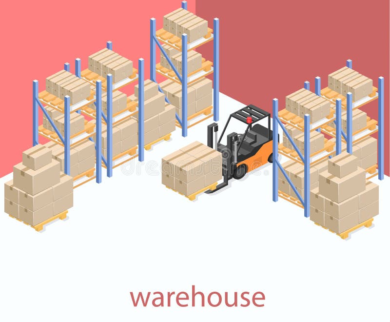 Isometric Warehouse Interior Forklift Stock Illustrations – 332 ...